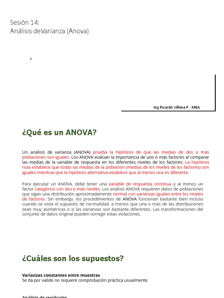 Sesión - Analisis de Varianza - Anova | PDF | Análisis de variación | Experimentar