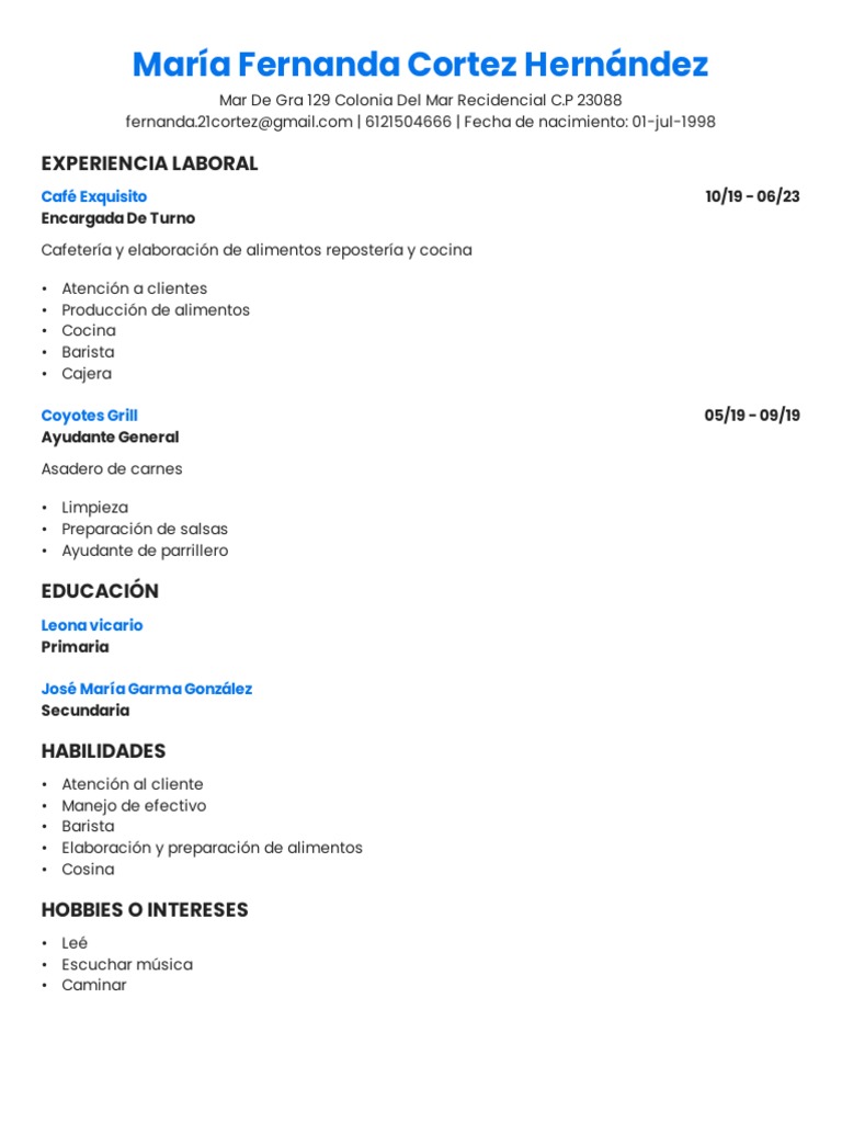 María Fernanda Cortez Hernández - CV | PDF