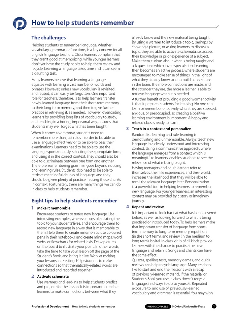 How To Help Students Remember | PDF | Learning | Vocabulary