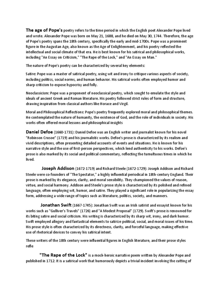 The Age of Pope | PDF | Romanticism | Satire