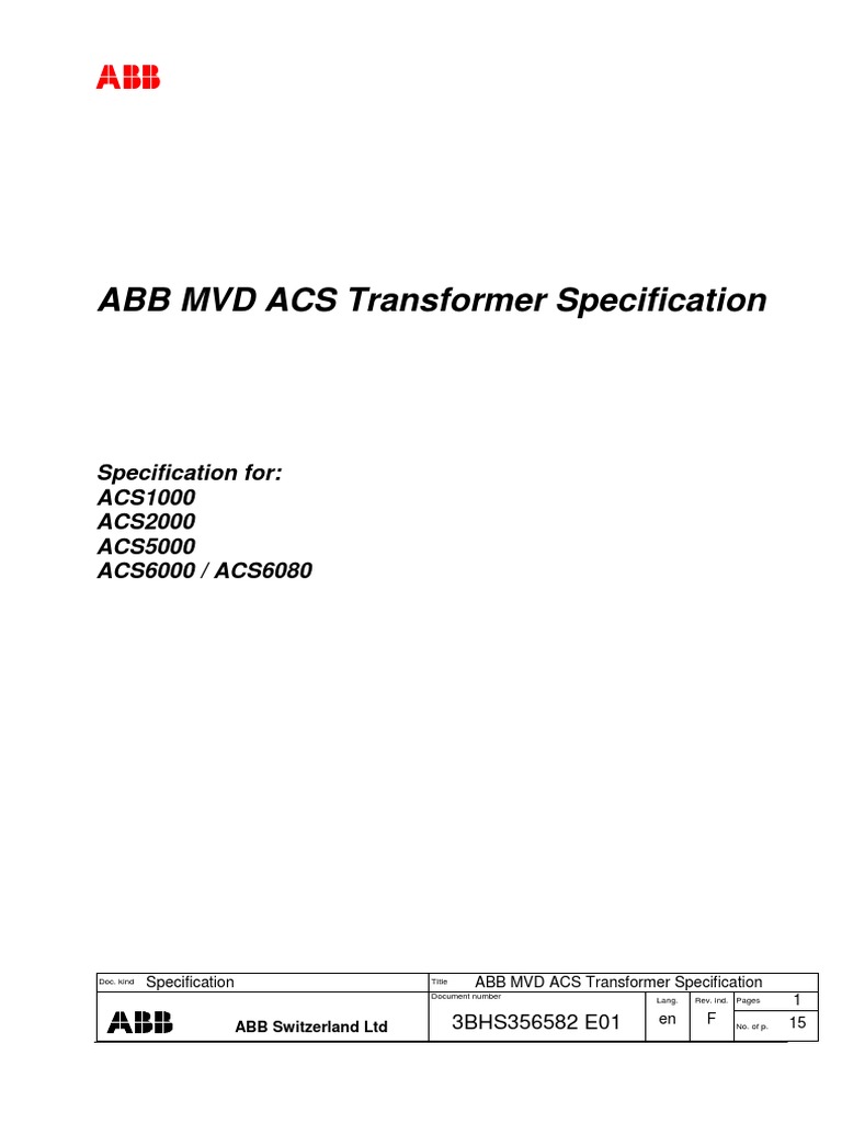 3BHS356582 E01 RevF ABB MVD Transformer Specification 104809 | PDF | Transformer | Alternating ...