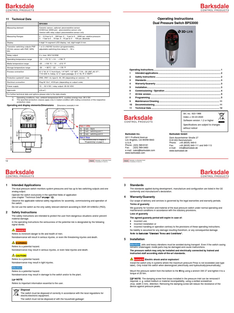 BPS300 Grease Pressure Switch | PDF | Switch | Computer Engineering