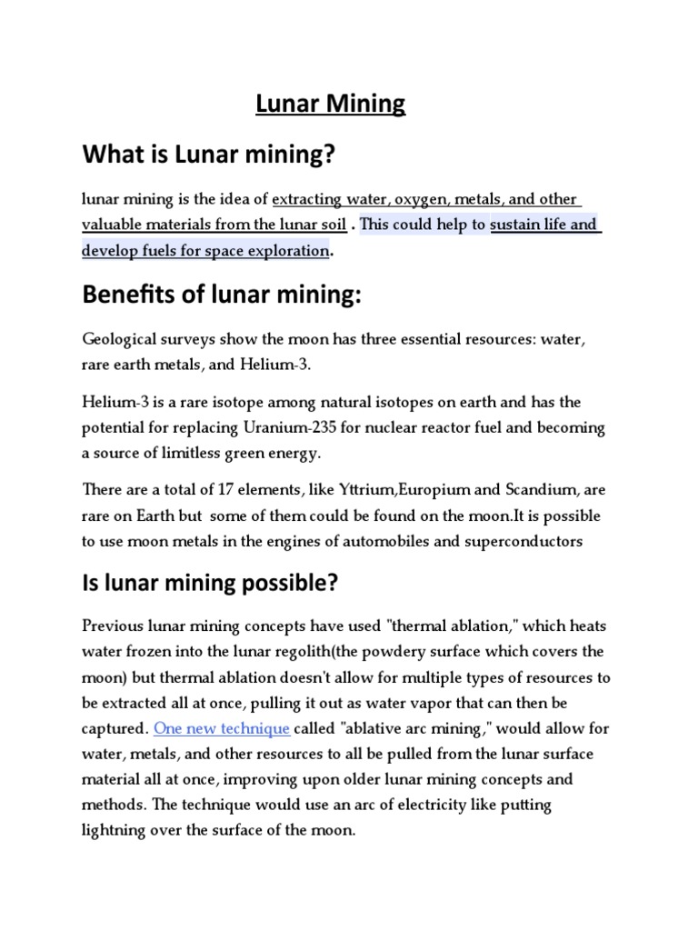 Lunar Mining | PDF | Science & Mathematics