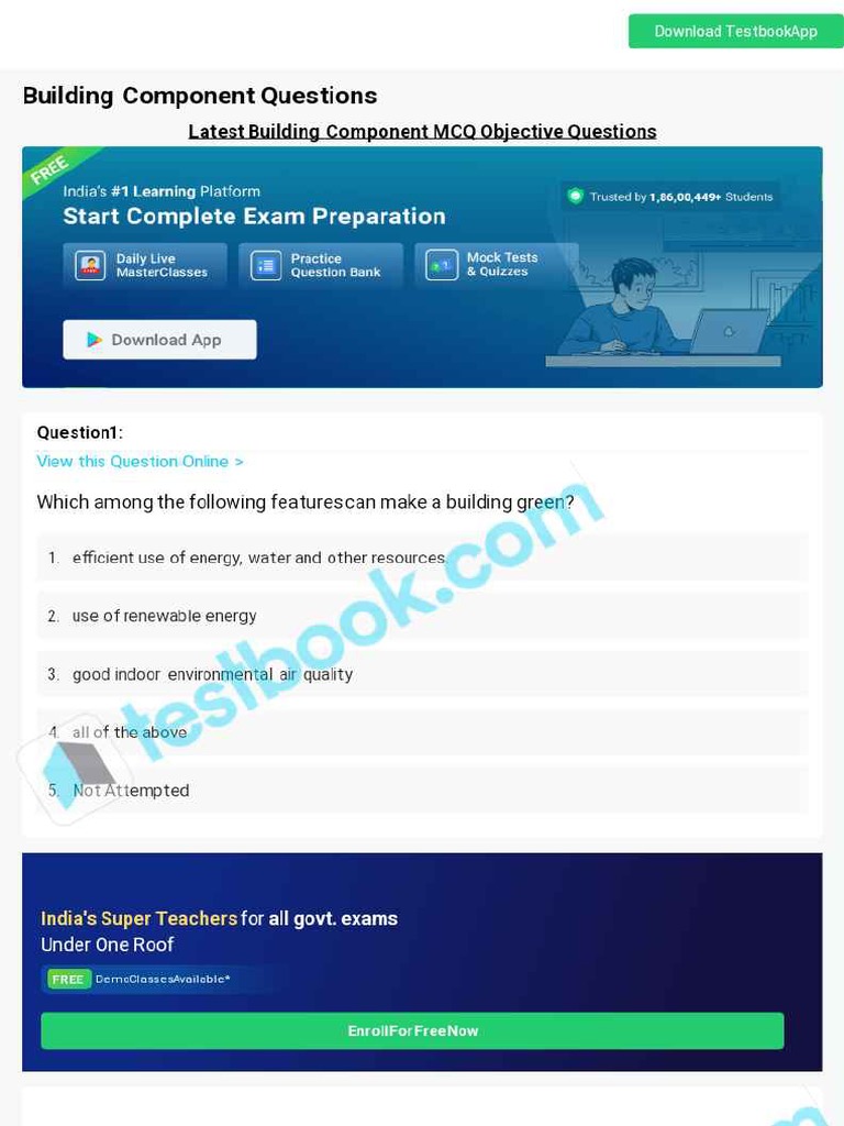 MCQ On Building Component 5eea6a0c39140f30f369e0aa | PDF