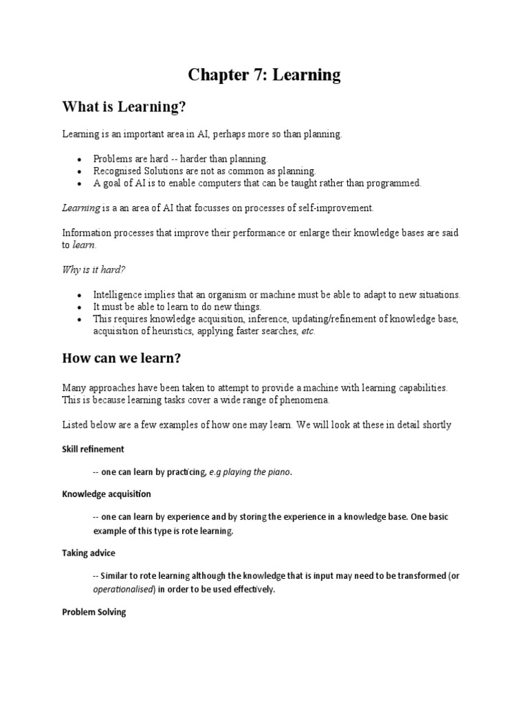 Chapter 7 Learning | PDF | Artificial Intelligence | Intelligence (AI) & Semantics