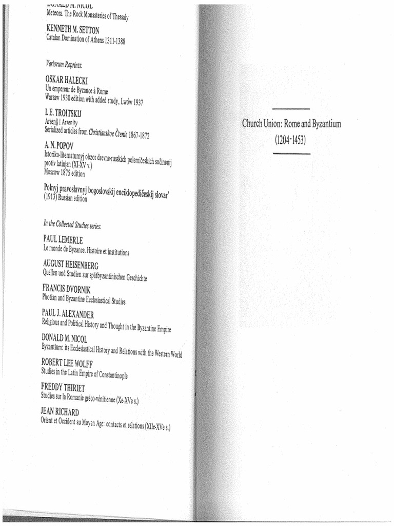 Gill - Church Union: Rome and Byzantium 1204-1453 | PDF