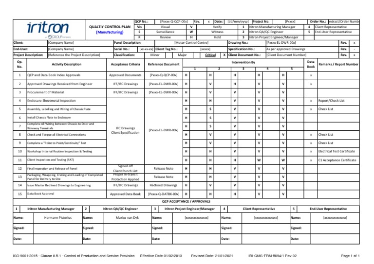 Quality Control Plan for Manufacturing | PDF | Manufactured Goods