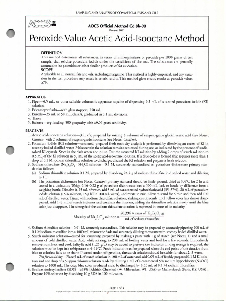 AOCS CD 8b-90 Índice de Peróxido | PDF