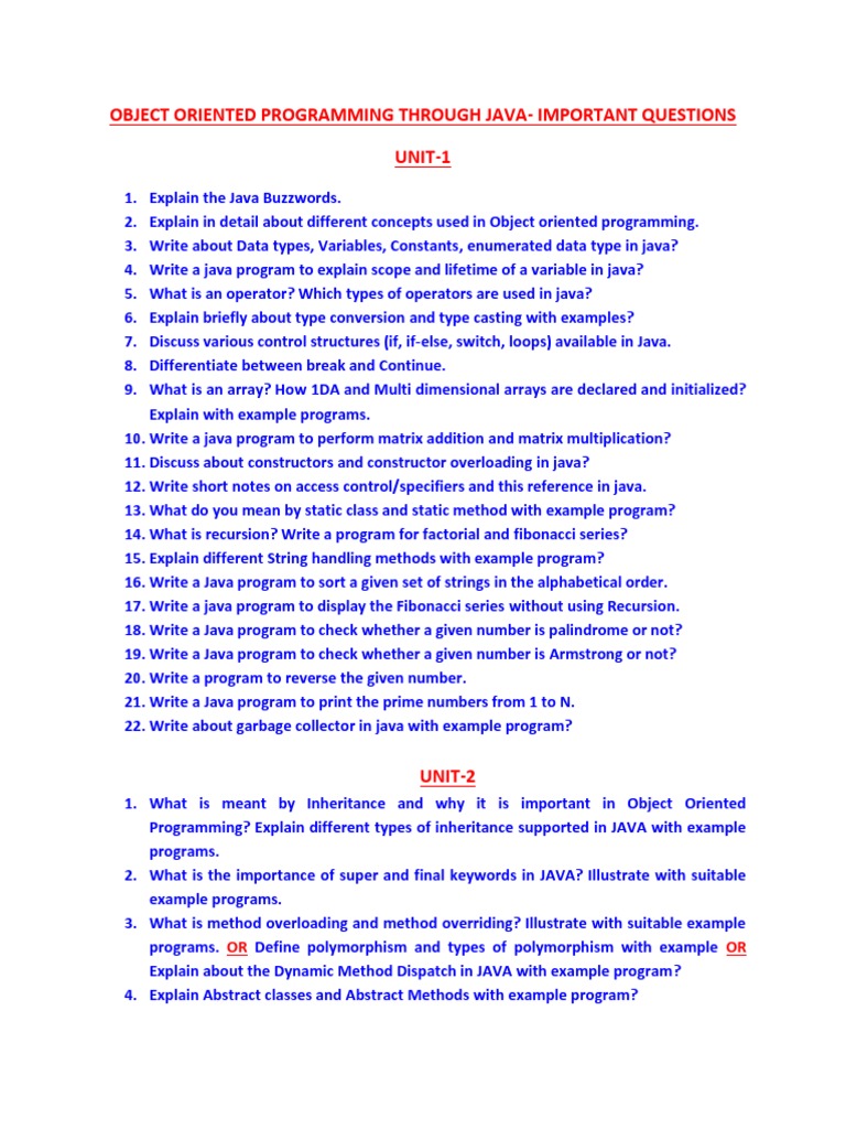 Java-Important Questions | PDF | Method (Computer Programming) | Class (Computer Programming)