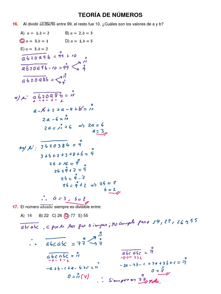 TEORÍA DE NÚMEROS-resuelto | PDF | División (Matemáticas) | Matemática Elemental