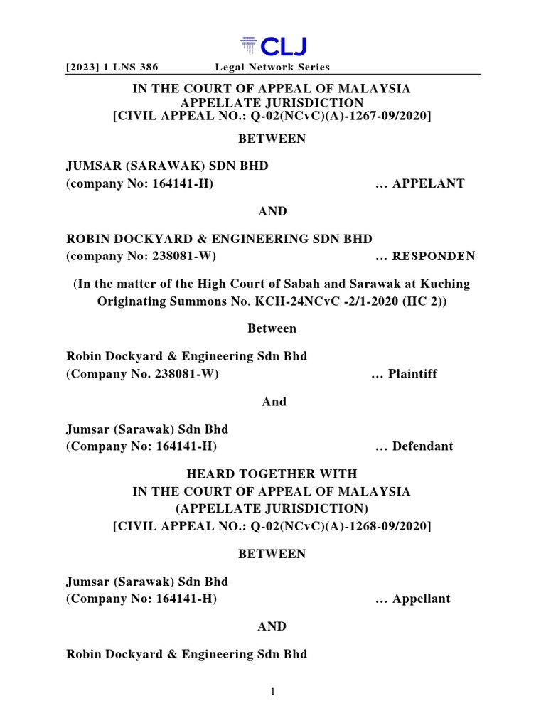 LNS - 2023 - 1 - 386 - Maralib1 - Jumsar V Robin Dockyard Engineering SDN BHD | PDF ...