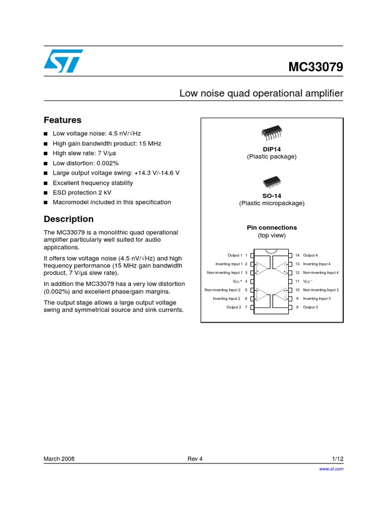 MC33079D | PDF | Operational Amplifier | Amplifier