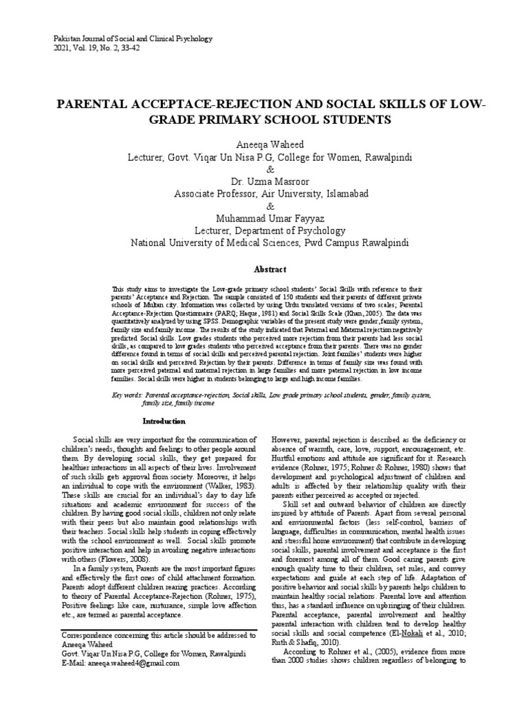 5 Parental Acceptace Rejection | PDF | Social Skills | Attitude (Psychology)