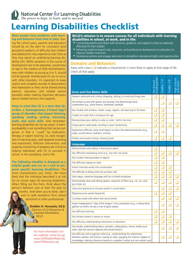 Learning Disabilities Checklist | PDF | Learning Disability | Learning