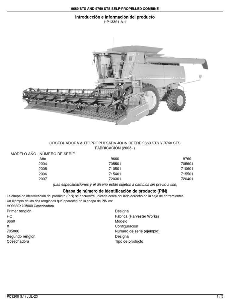 9660 STS and 9760 STS Self Propelled Combines North America Edition ...