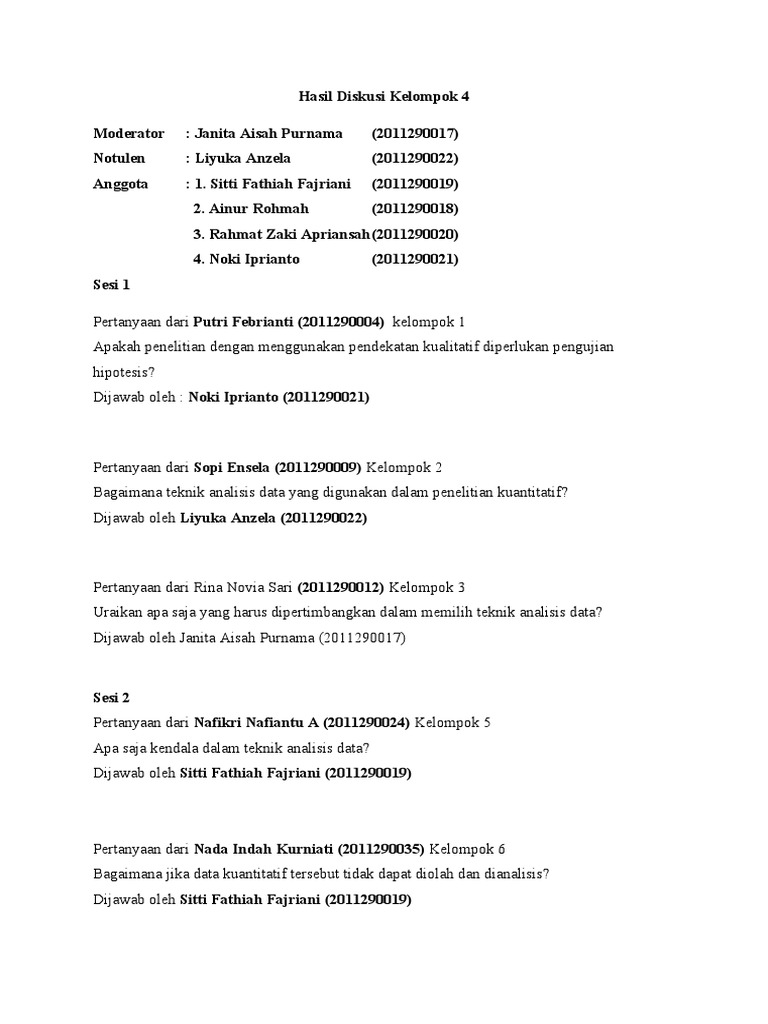 Hasil Diskusi Kelompok 4 Metodelogi Penelitian Bahasa Dan Sastra | PDF | Sains & Matematika