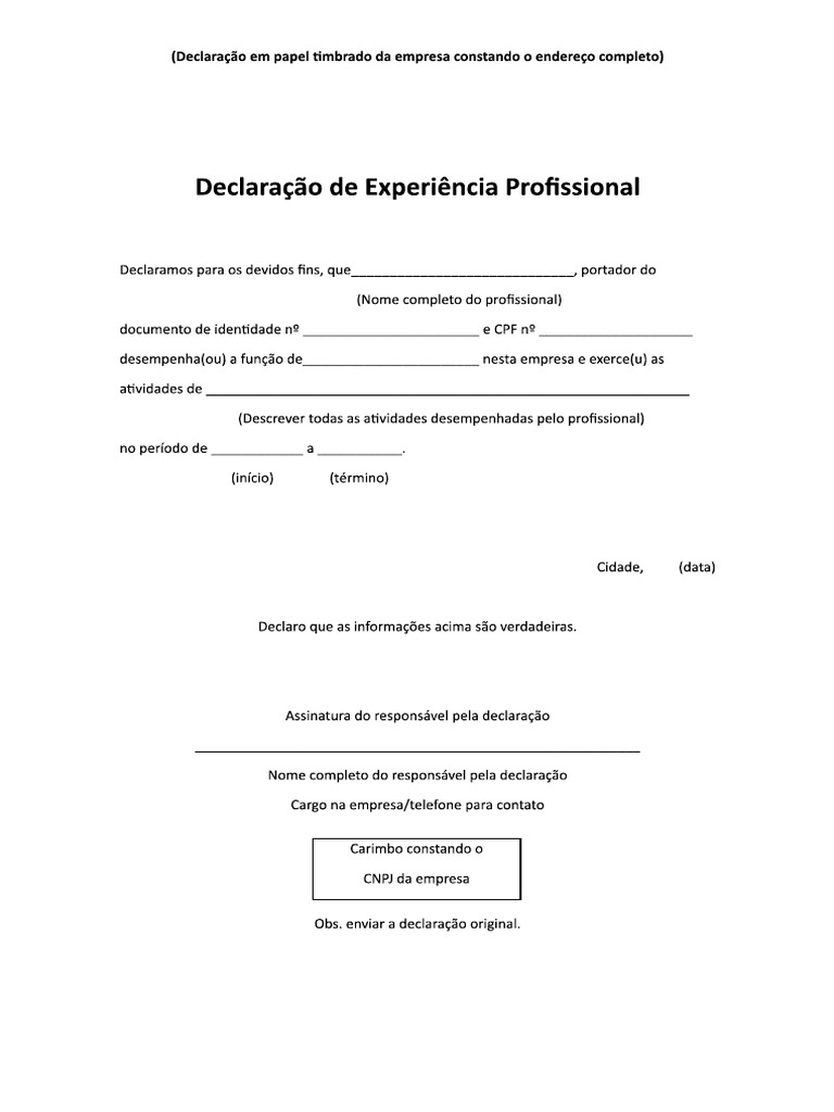 Modelo de Declaração de Experiência | PDF