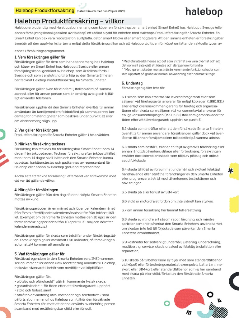 Halebop Produktfo Rsa Kring Villkor | PDF