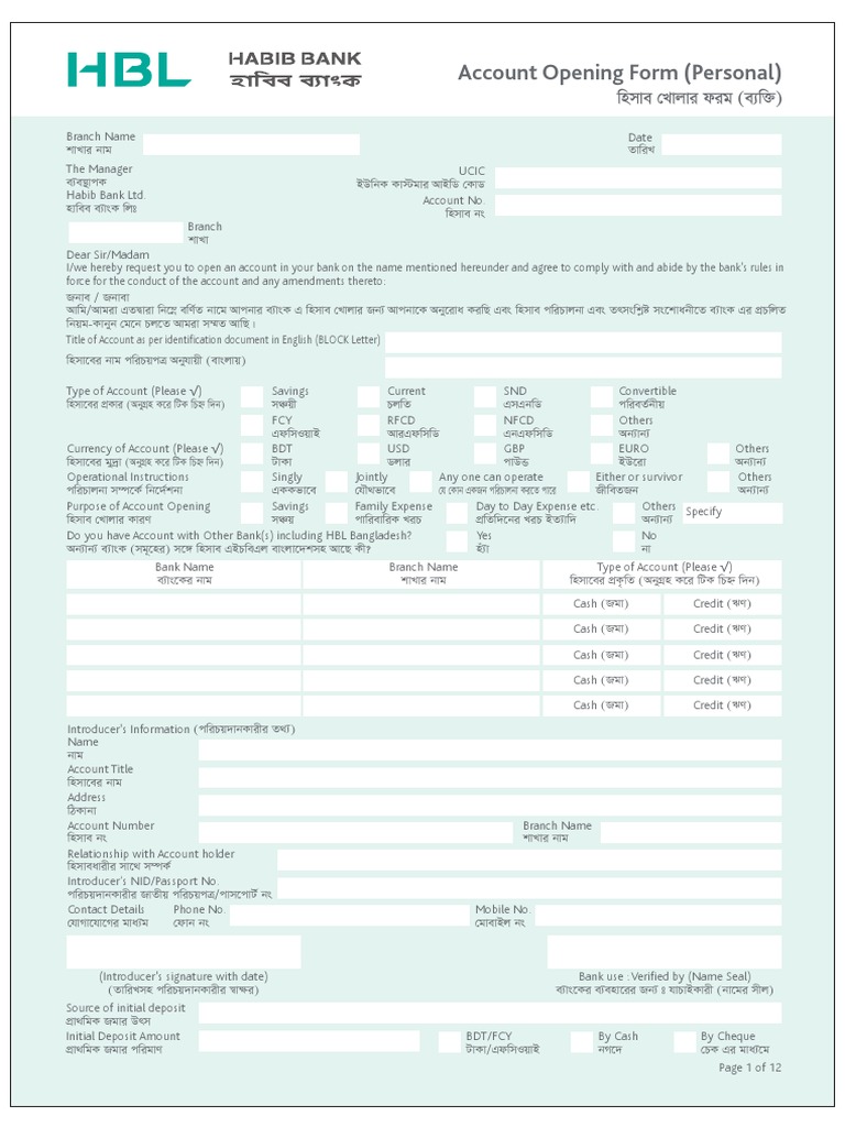 Bank Account Opening Form Details | PDF | Banks | Cheque