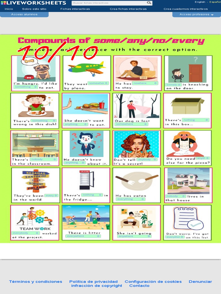 Ejercicio de Compounds of Some-Any-No-Every | PDF