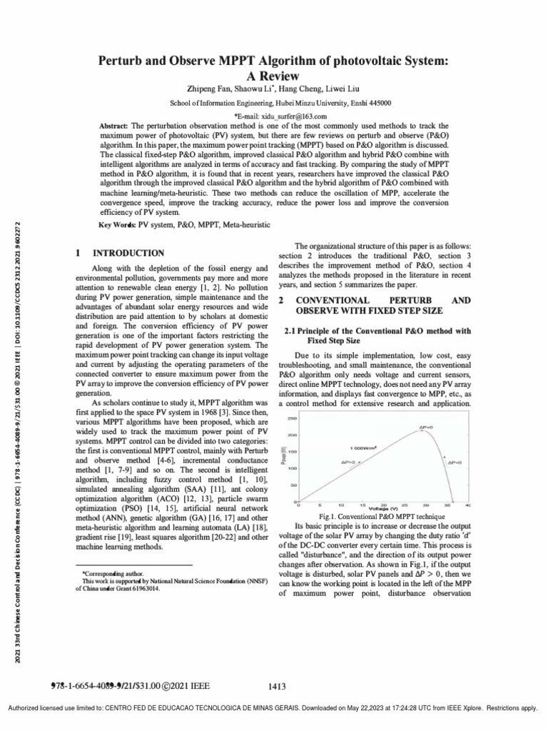 Perturb and Observe MPPT Algorithm of Photovoltaic System A Review ...