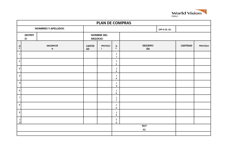 Modelo de Plan de Compras | PDF