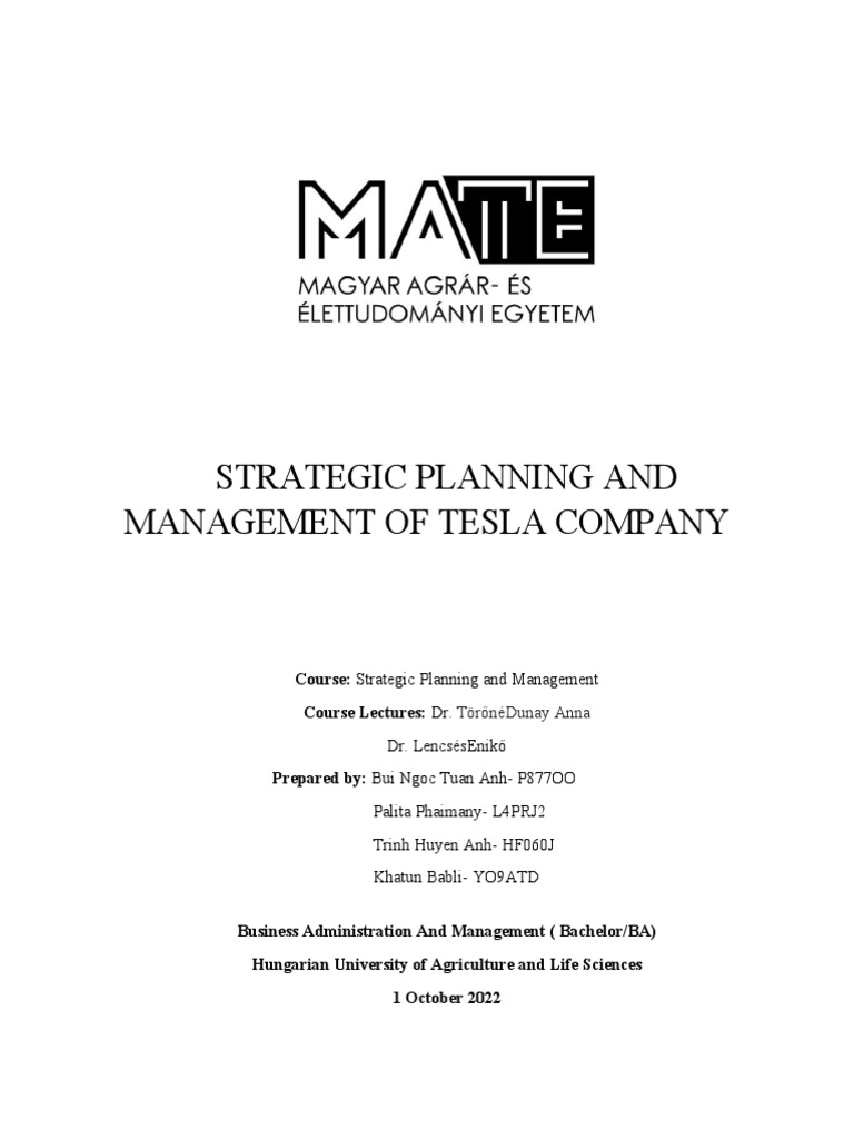Strategic Planning and Management of Tesla Company | PDF | Plug In ...