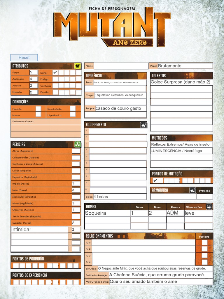 Ficha Mutante Ano Zero | PDF