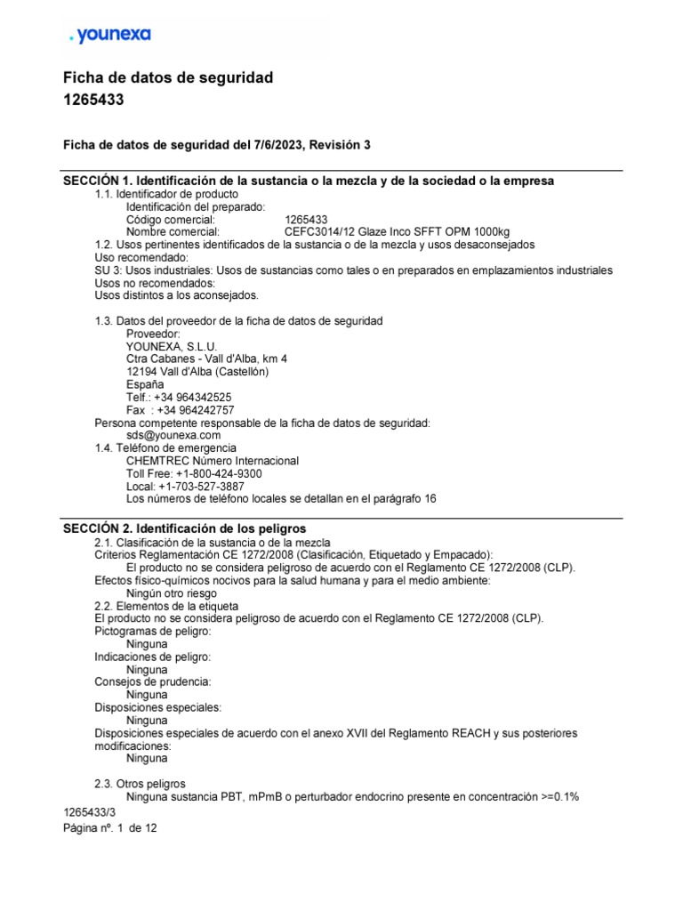 SDS - 1265433$4000 - CEFC3014-12 Glaze Inco SFFT OPM 1000kg - ES ...