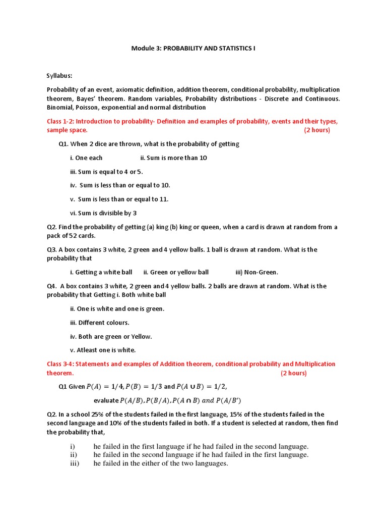 Module 3 Probability and Statistics | PDF | Probability Distribution | Measure Theory