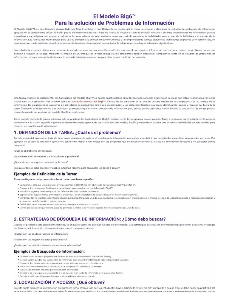 El Modelo Big6 para La Solución de Problemas de Información | PDF