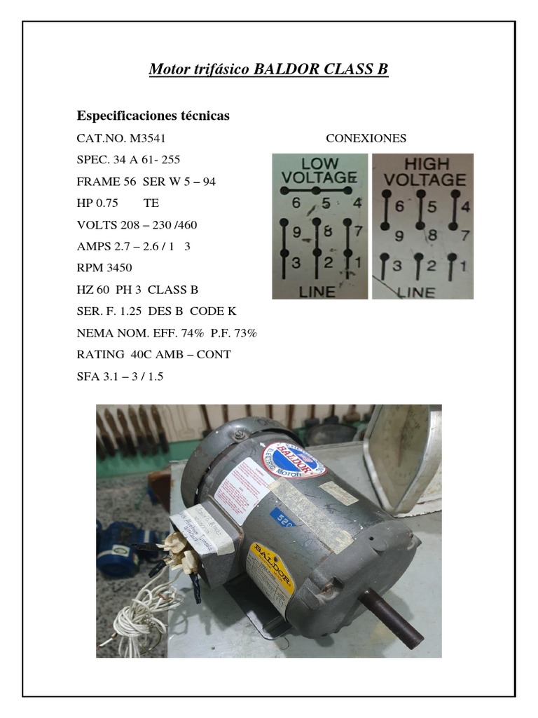 Motor Trifásico BALDOR CLASS B S | PDF | Electromagnetismo | Equipo