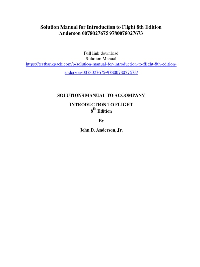Introduction To Flight 8th Edition Anderson Solution Manual | PDF ...
