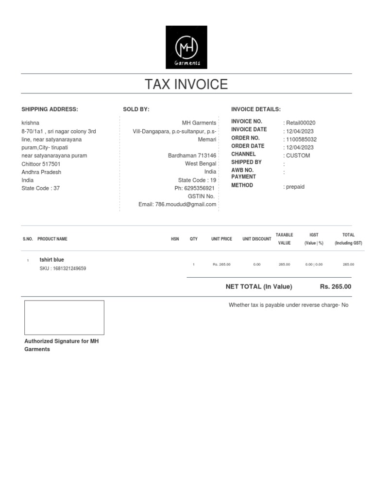 Tax Invoice: Shipping Address: Sold By: Invoice Details | PDF