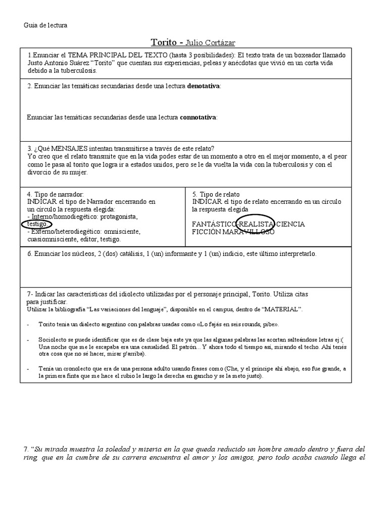 Torito - Guía de Lectura | PDF