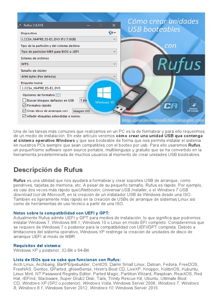 Crear USB booteable con Rufus | PDF | Arranque | Windows 10