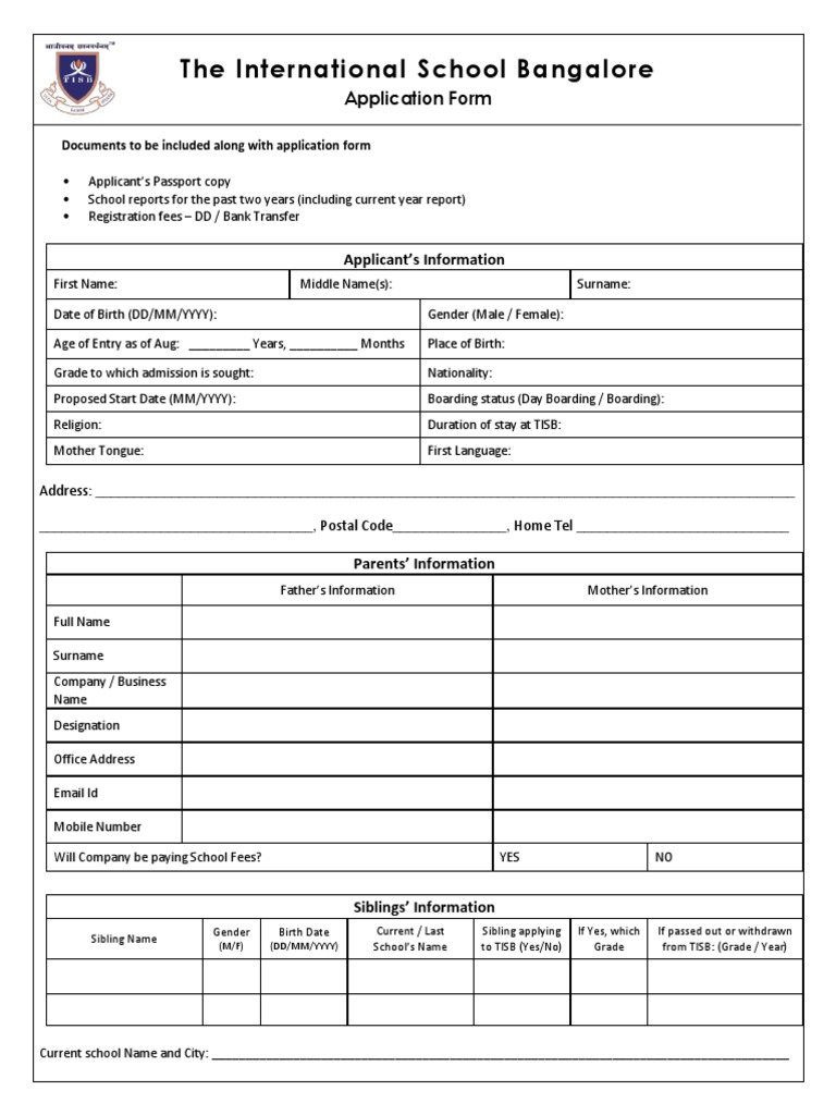 TISB - Application Form | PDF