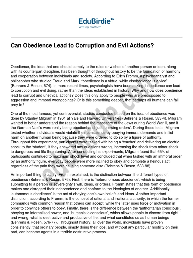 Can Obedience Lead To Corruption and Evil Actions | PDF | Obedience ...