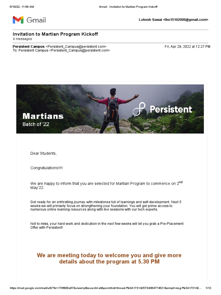 Gmail - Invitation To Martian Program Kickoff | PDF | Career & Growth