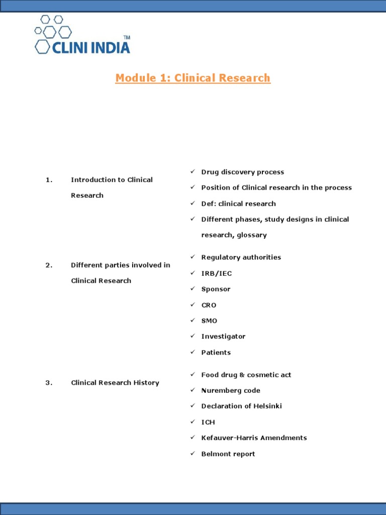 Clini India Syllabus | PDF | Pharmacovigilance | Clinical Trial