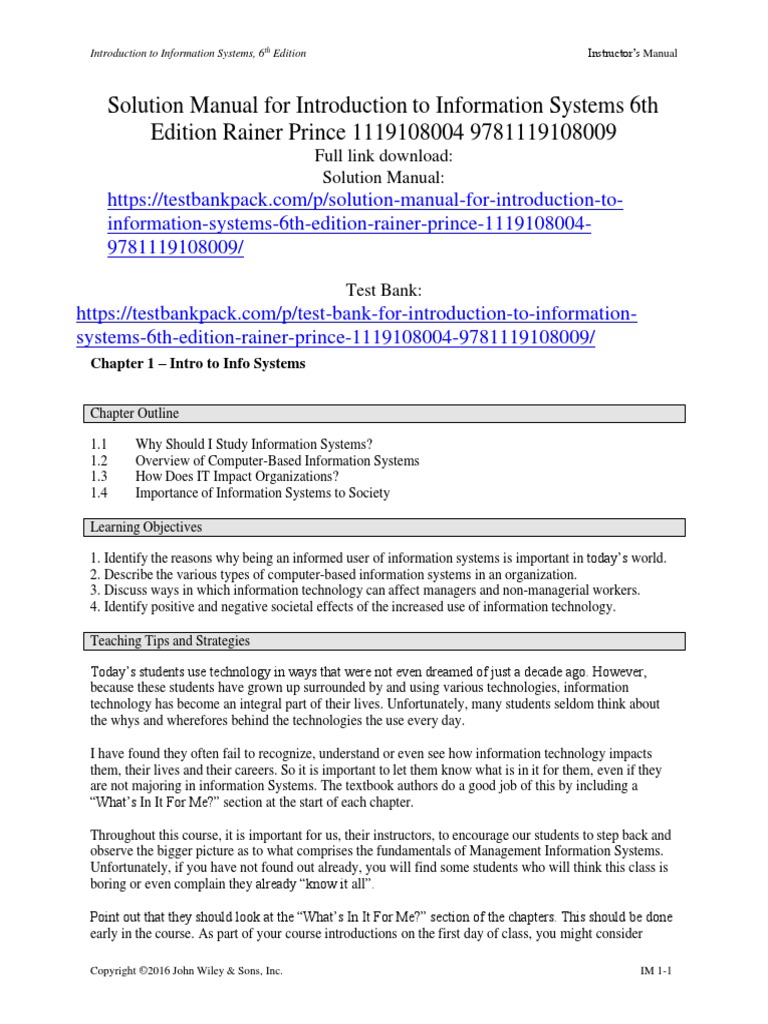 Introduction To Information Systems 6th Edition Rainer Prince Solution ...