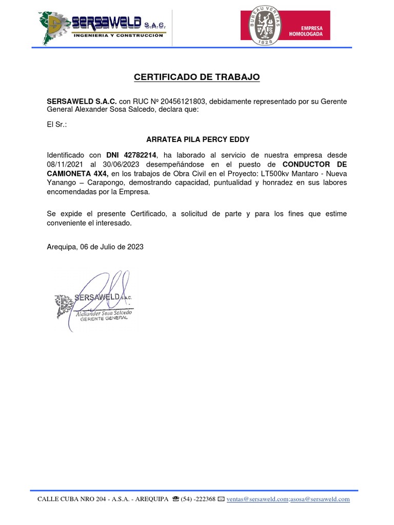 Certificado de Trabajo | PDF