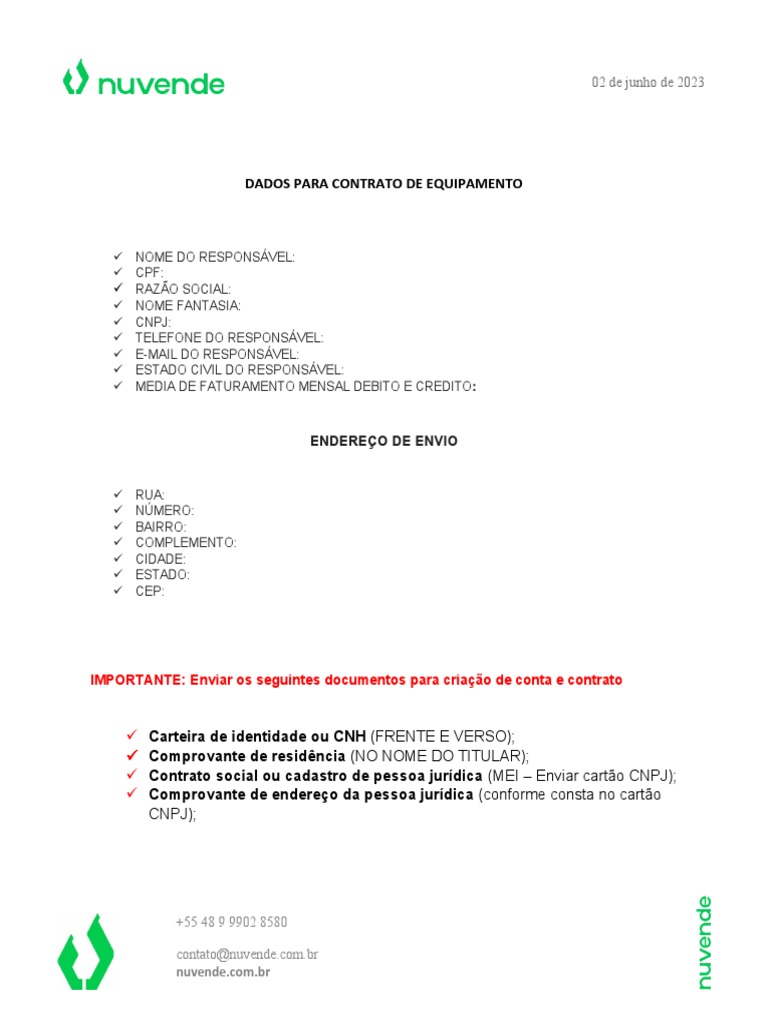 Dados Contrato - Modelo | PDF