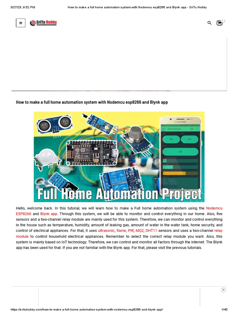 How To Make A Full Home Automation System With Nodemcu Esp8266 And Blynk App Sritu Hobby Pdf 