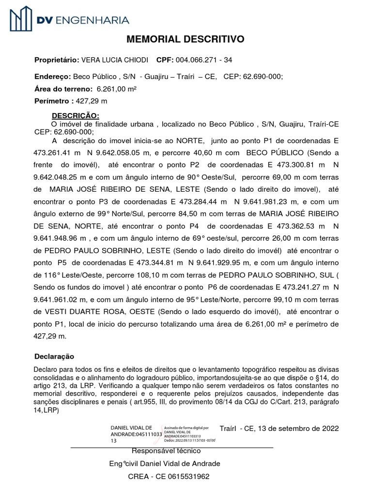 Memorial Descritivo - Vera Lucia Chiodi | PDF