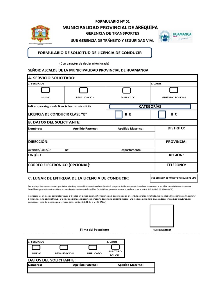 Formulario de Solicitud de Licencia de Conducir - Vehiculos Menores ...