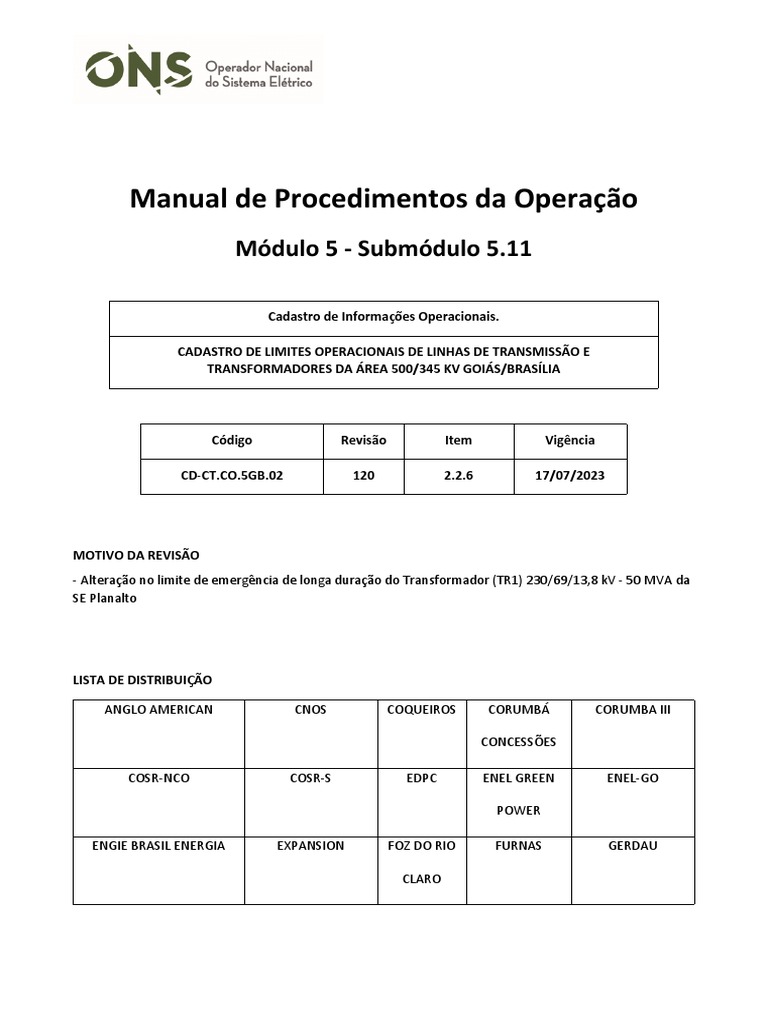 CD-CT - CO.5GB.02 Rev.120 | PDF | Transmissão de energia elétrica | Tempo