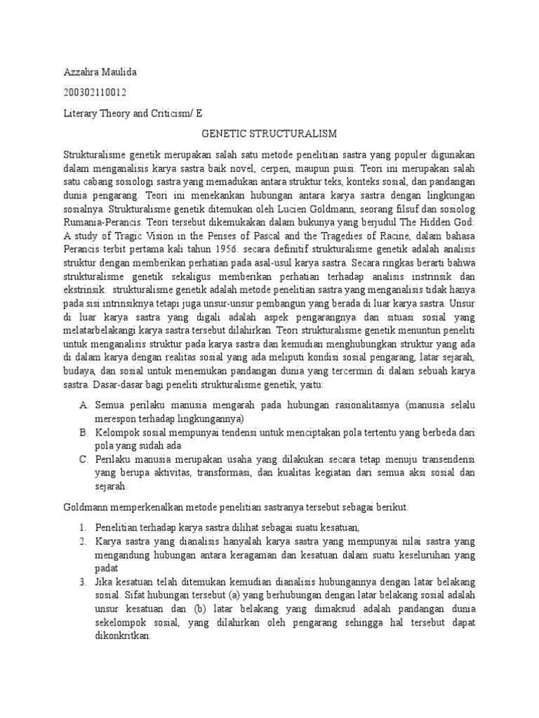 Teori Strukturalisme Genetik Goldmann | PDF | Sejarah