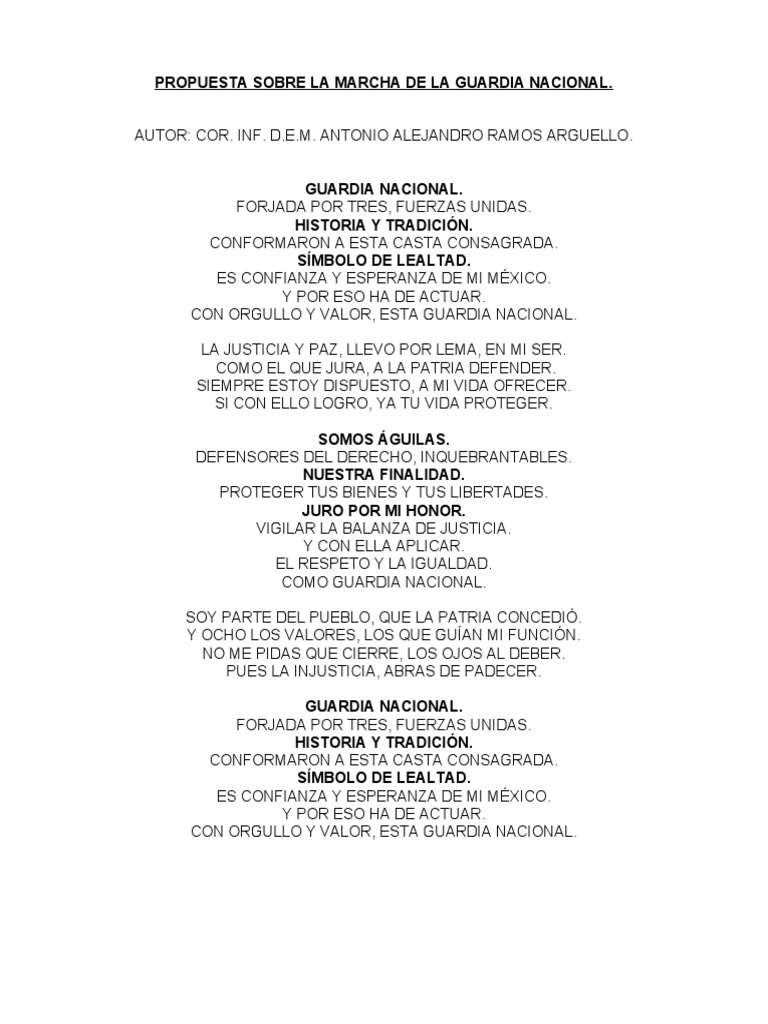 Letra de La Marcha de La Guardia Nacional-1 | PDF