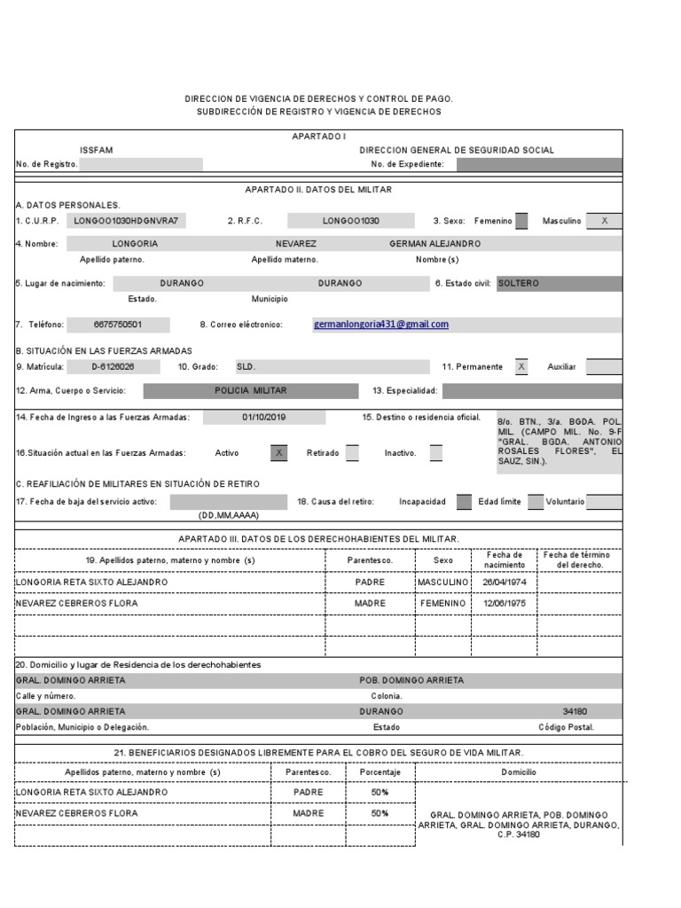 Actualización Hoja de Trabajo ISSFAM 2023 | PDF | México | Gobierno